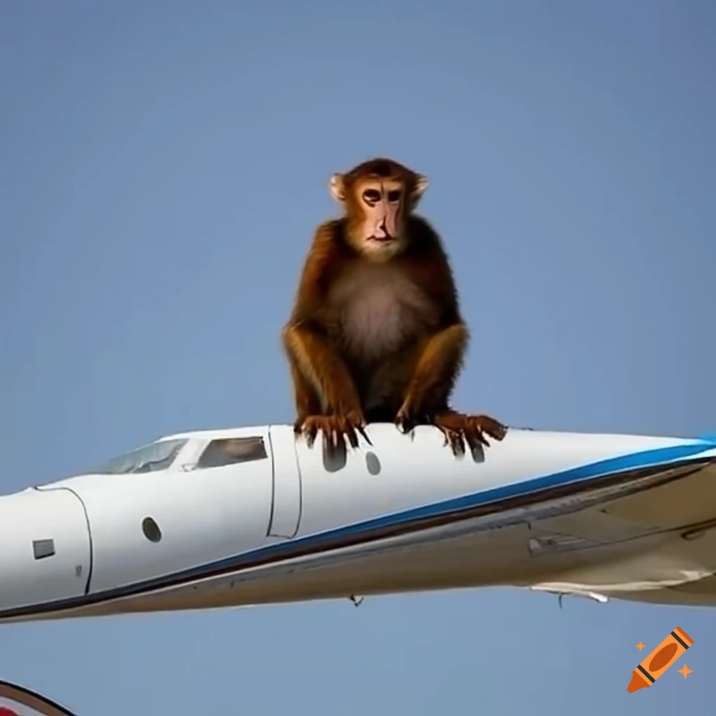 Monkey wearing dunks sat on top of a private jet