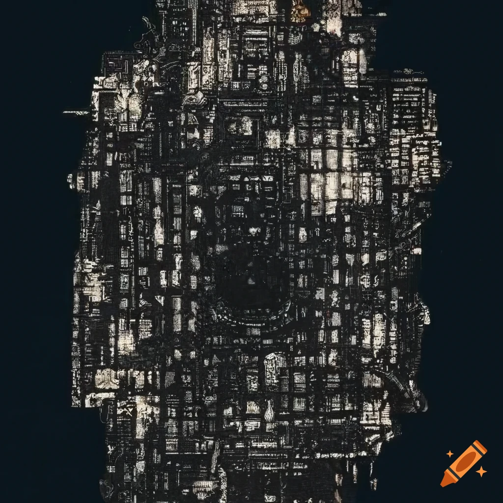 Map of stars cyberpunk black and white vintage map with embroidery ...