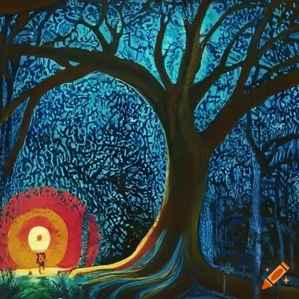 Dancing trees at night by peter doig and frida kahlo on Craiyon