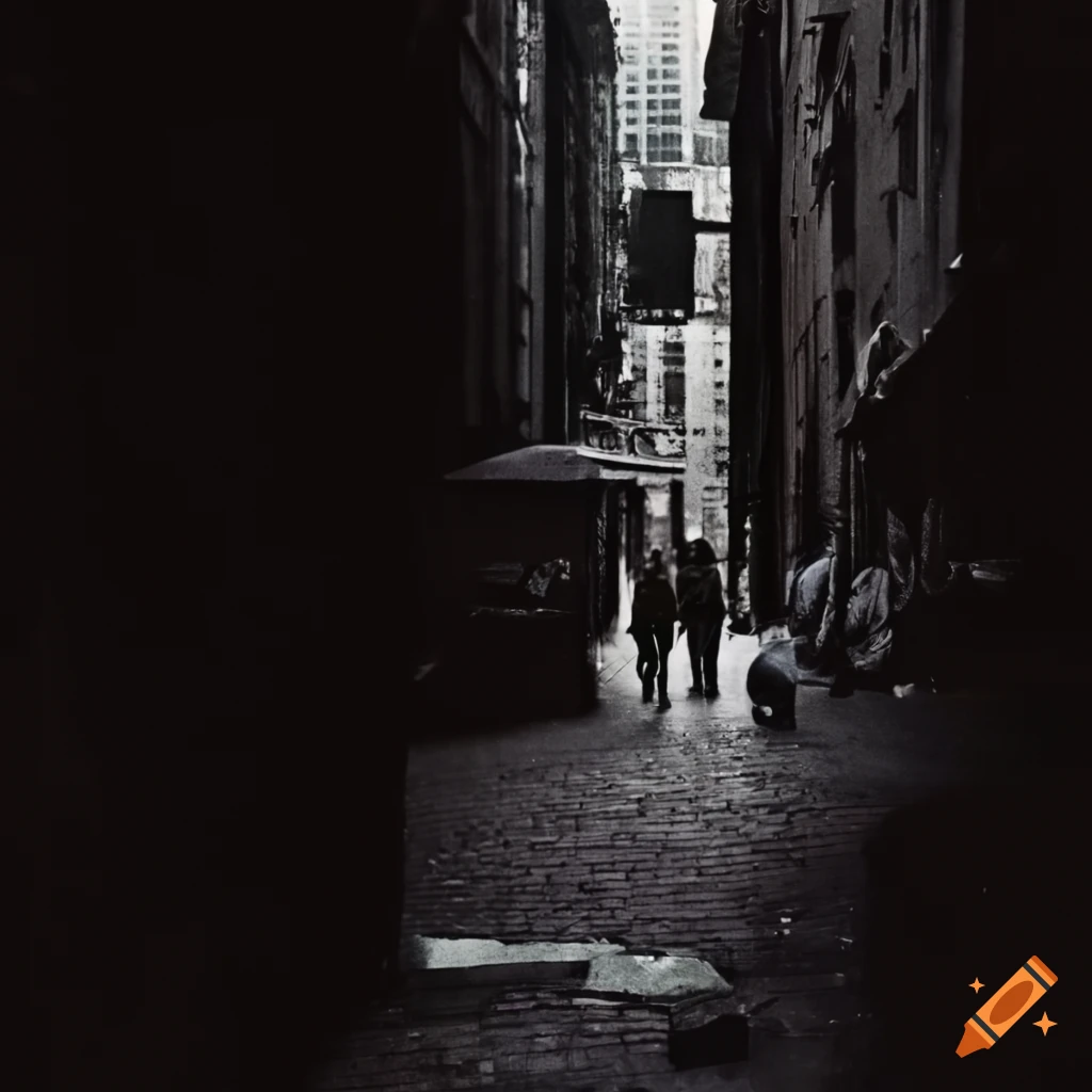 Man handing another man a bag in a dark alley in 1970s new york city on ...