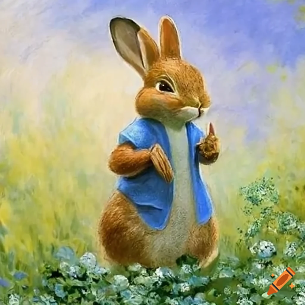 Peter rabbit family with mom and children, monet