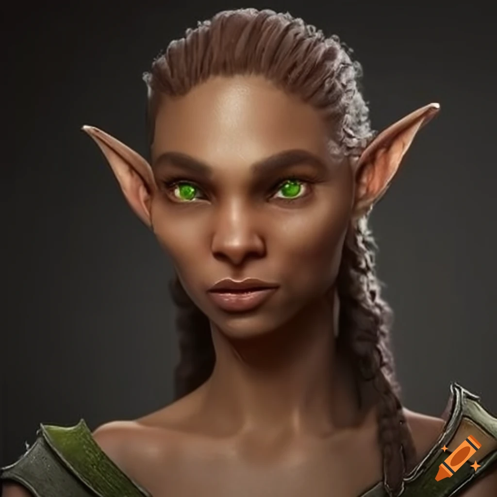 Fantasy brown-skinned elf barista on Craiyon