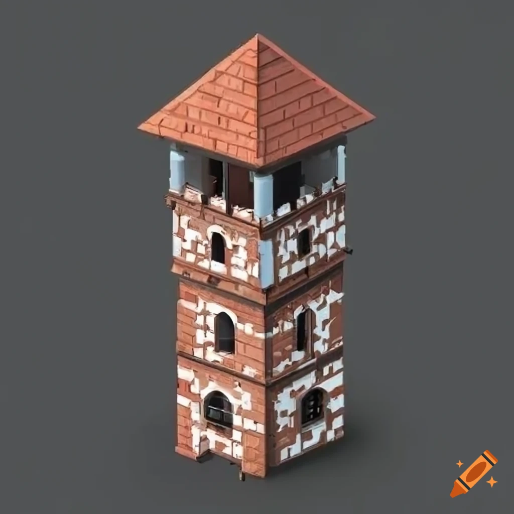 Teutonic brick isometric watchtower tile black background