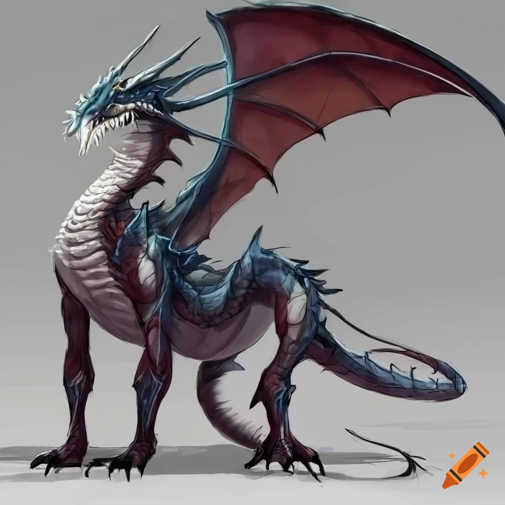 Full body dragon concept designs, side view
