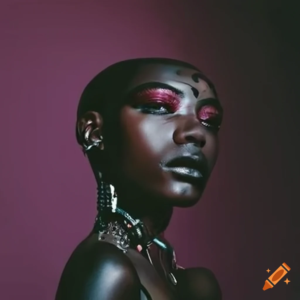 A black cyborg with punk style on showing whole body on Craiyon