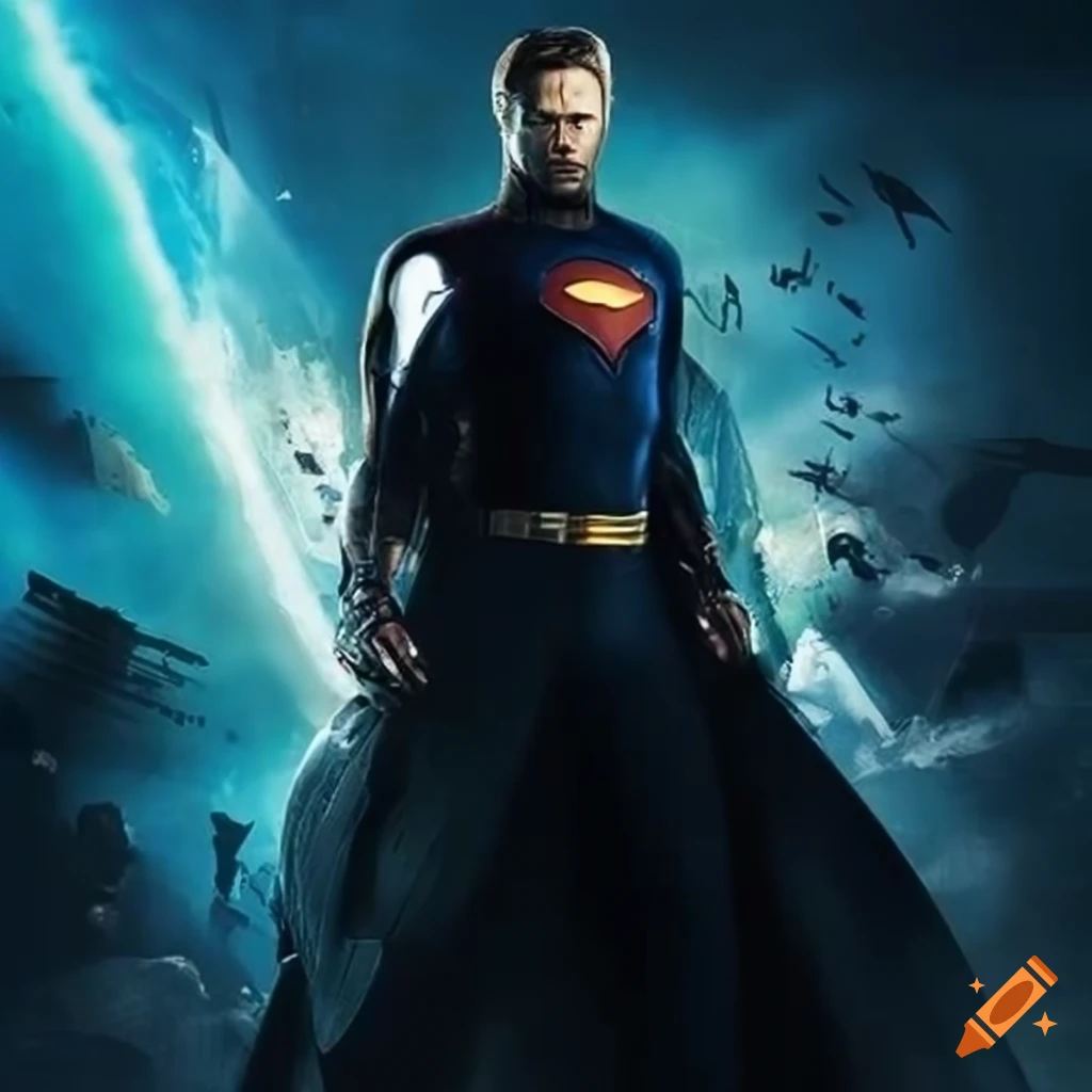 Dynamic movie poster featuring superheroes in action on Craiyon