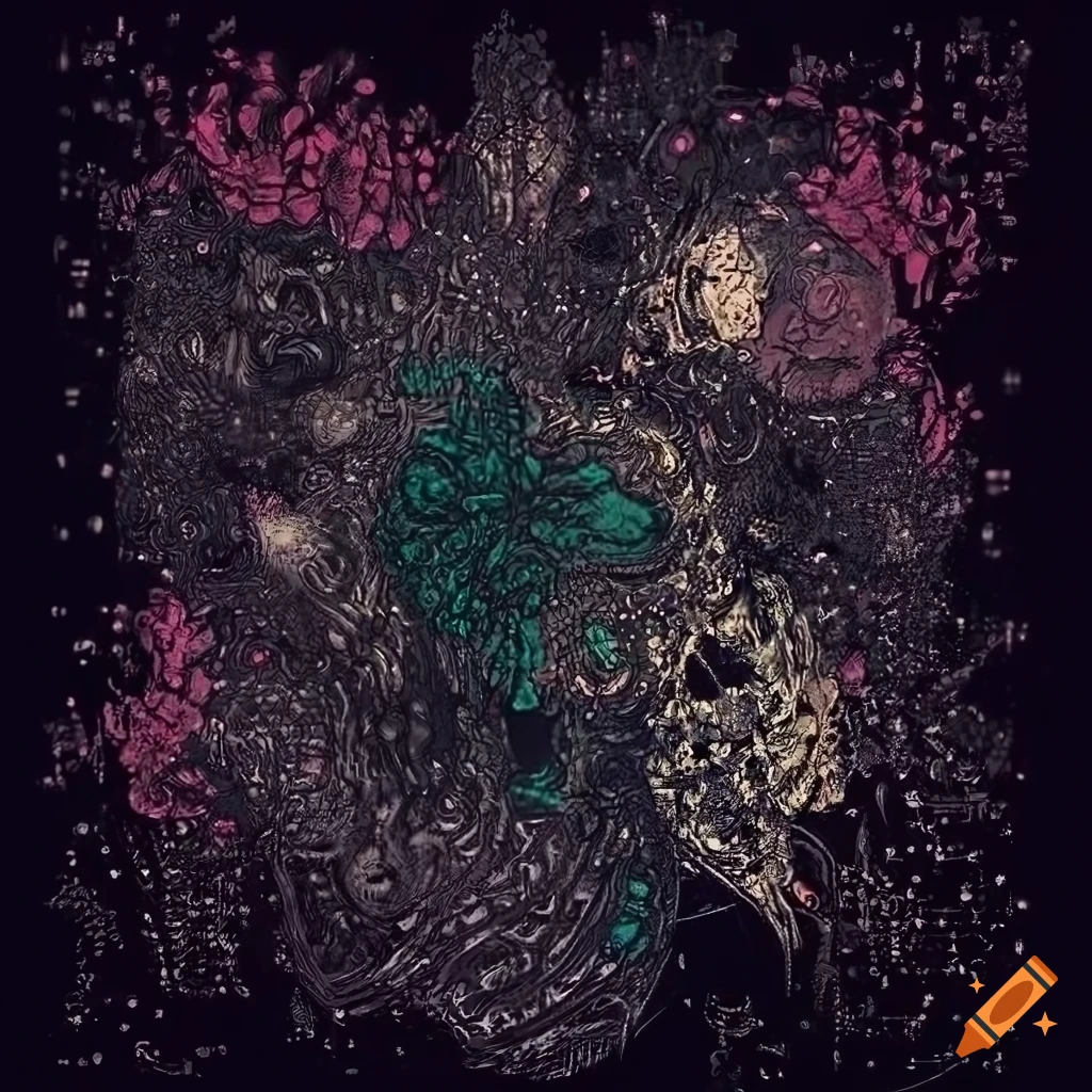 Cyberpunk abstract open space map of flowers with biopunk textures and ...