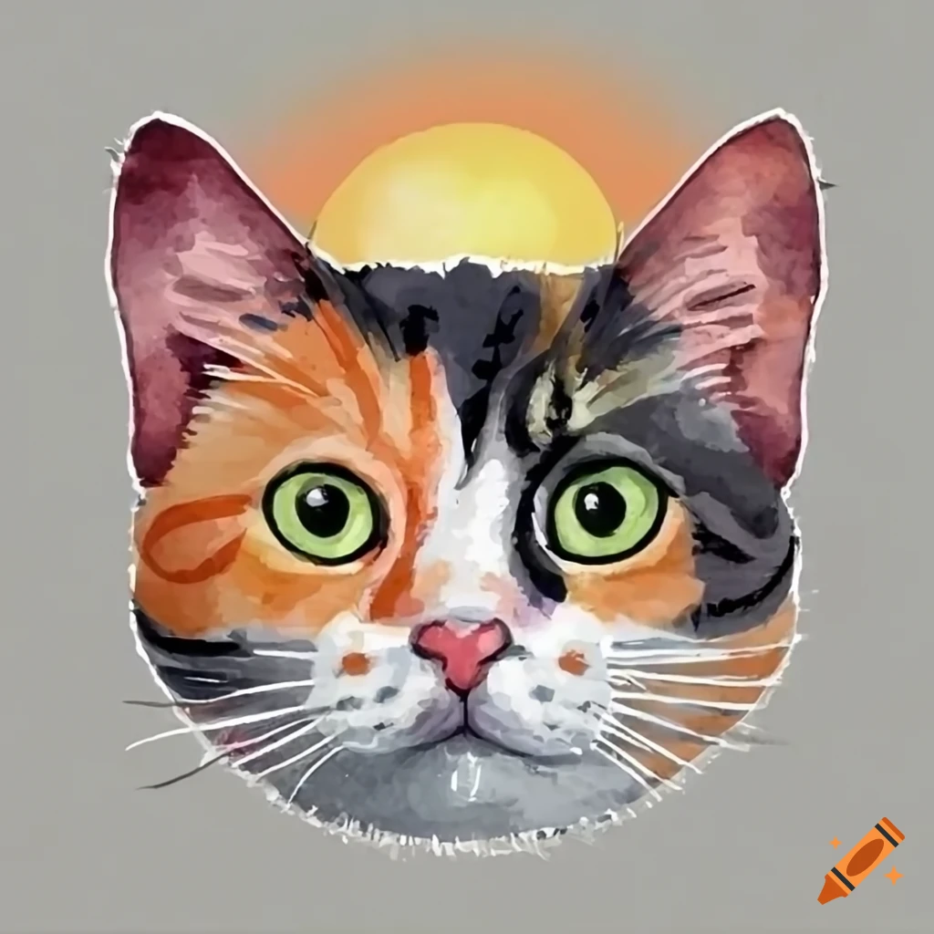 Calico cat with wings at sunrise