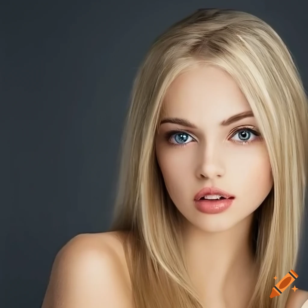 Beautiful Young Woman Shoulder Length Blonde Hair Realistic Eyes On Craiyon