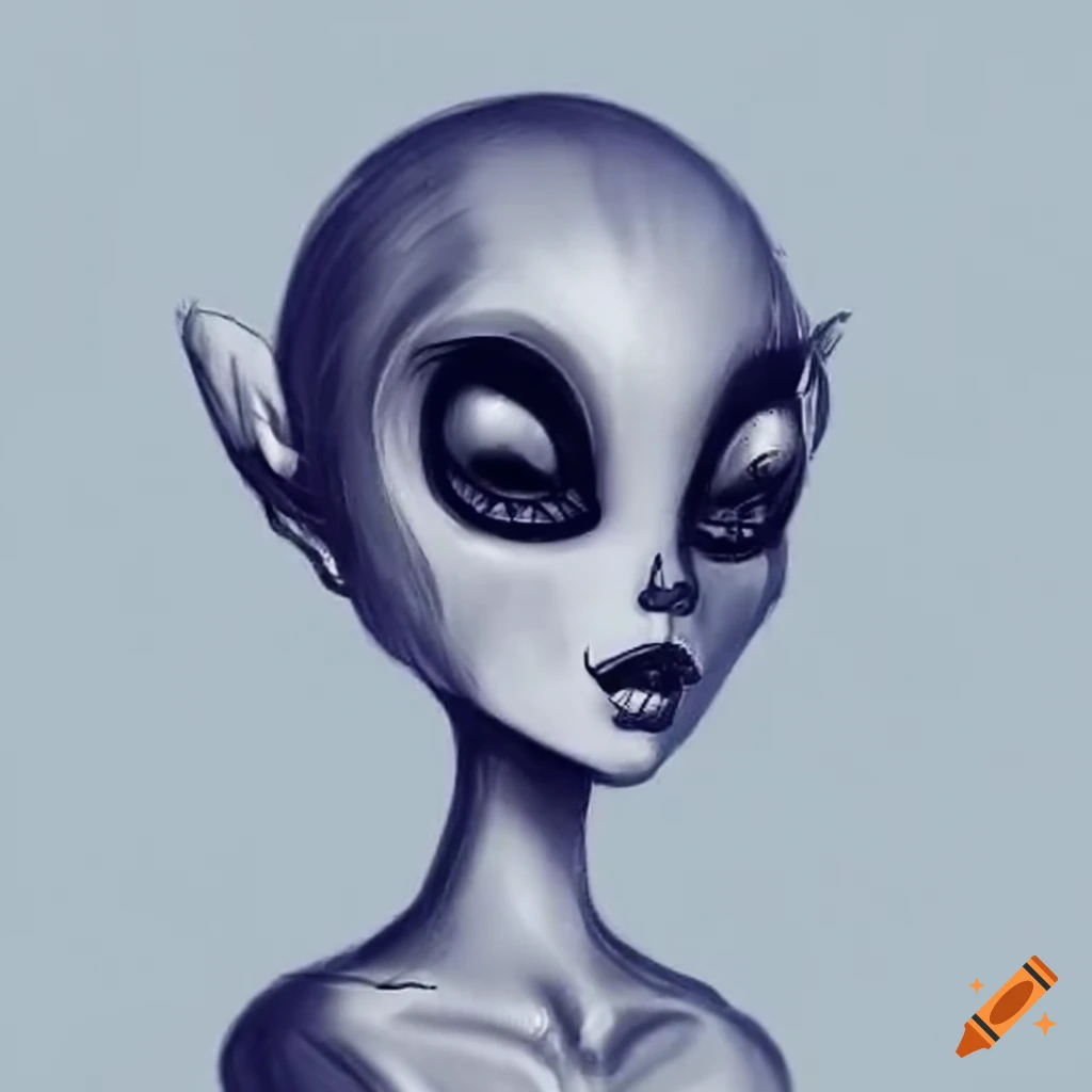 A cute goth alien, full body, half hair, female pose