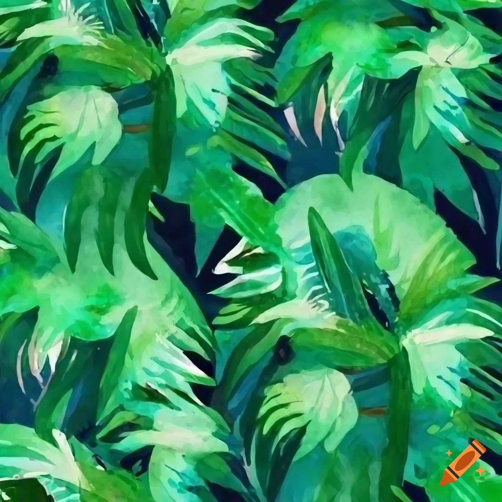 Green jungle flora cute simple watercolor image for a background