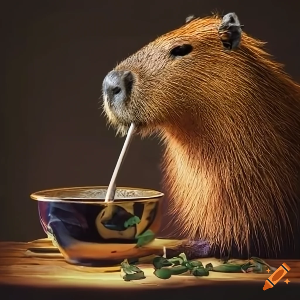 A capybara drinking mate tea in a renaissance-style setting on Craiyon