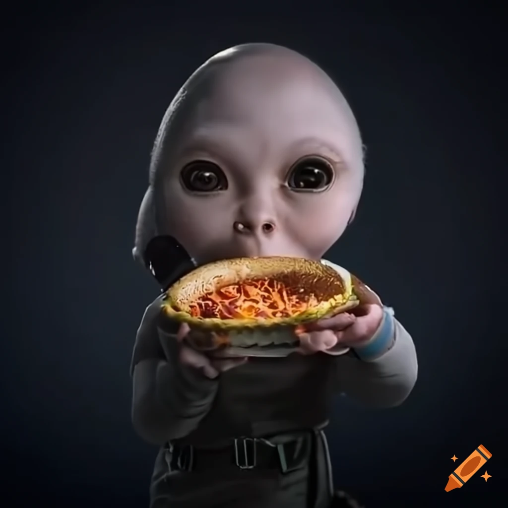 Little person in space eating alien food 4k