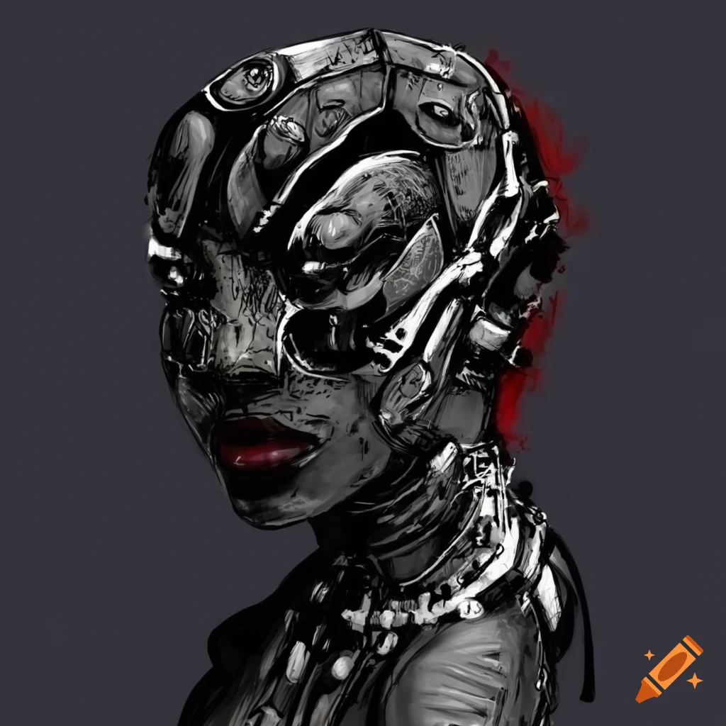 A black cyborg with punk fashion, showing full body