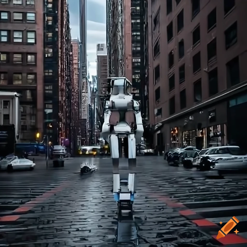 Ai robot walking in the middle of timesquare nyc