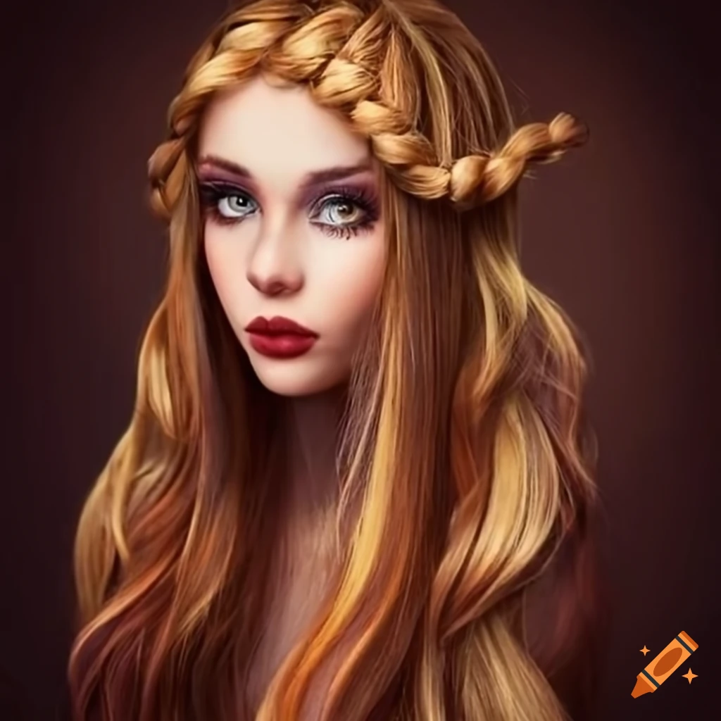 A pretty witch girl with green eyes and long strawberry blonde hair ...