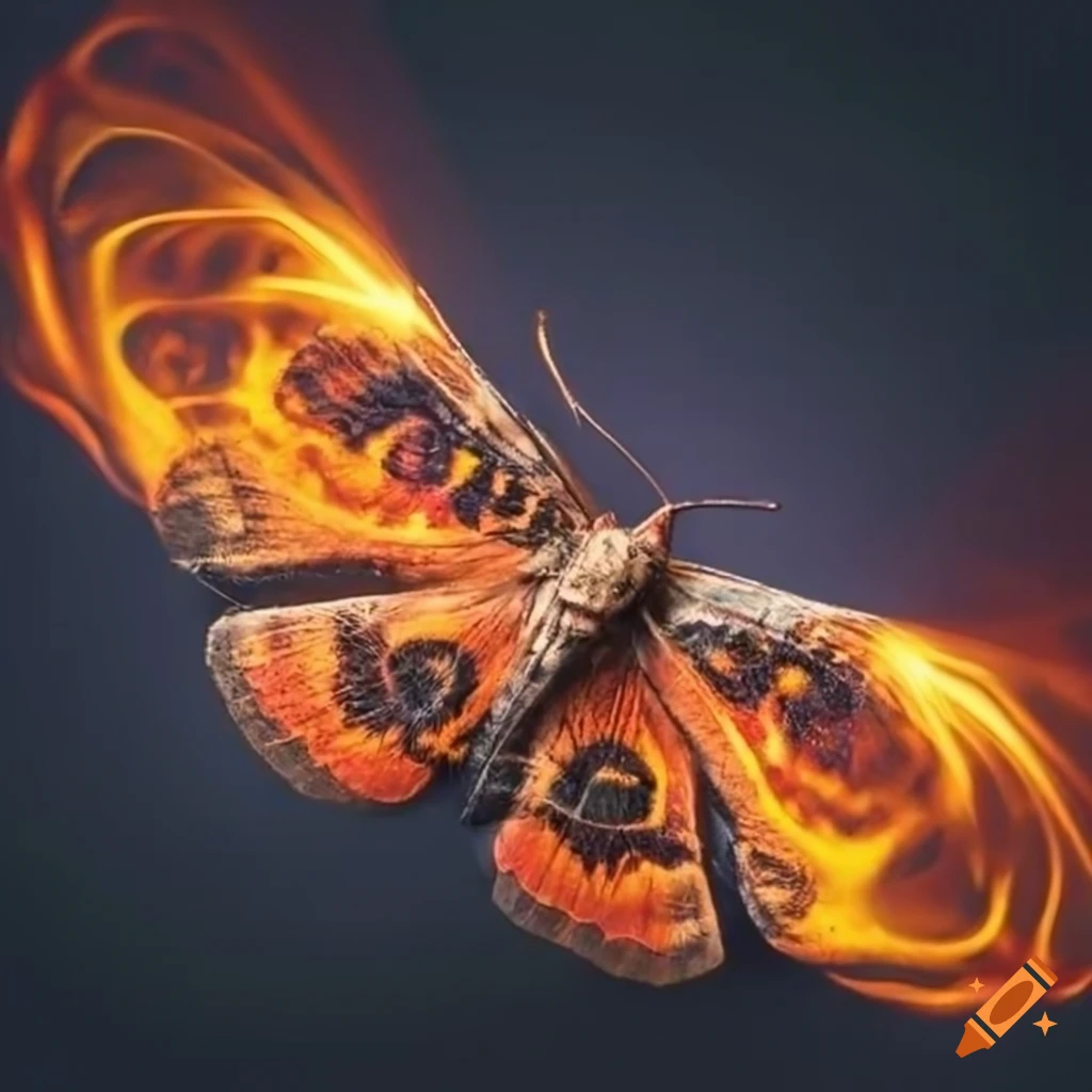 Moth made of fire on a dark background