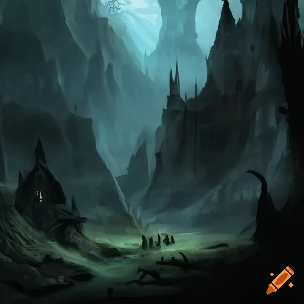 Nightmare scenery, lord of the rings art style on Craiyon