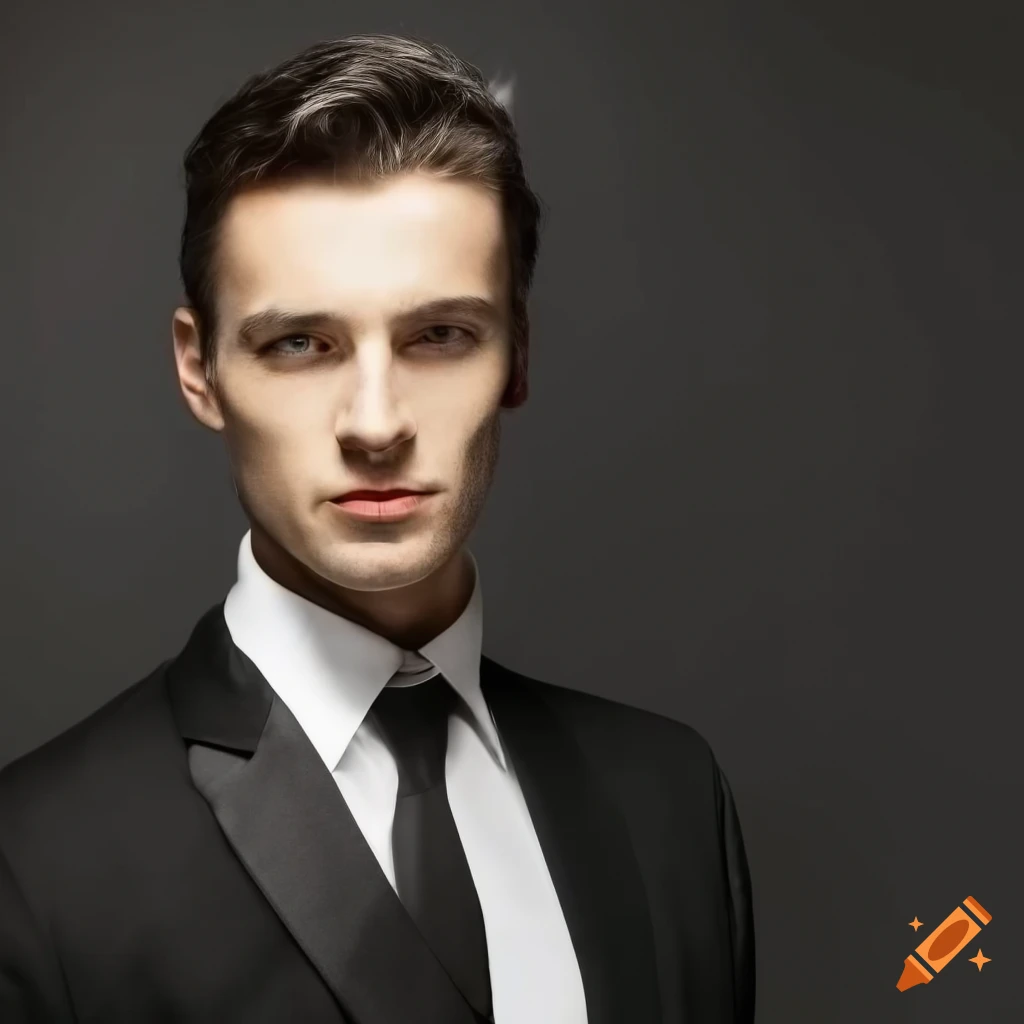 Charming handsome french man with broad shoulders in a black suit in ...