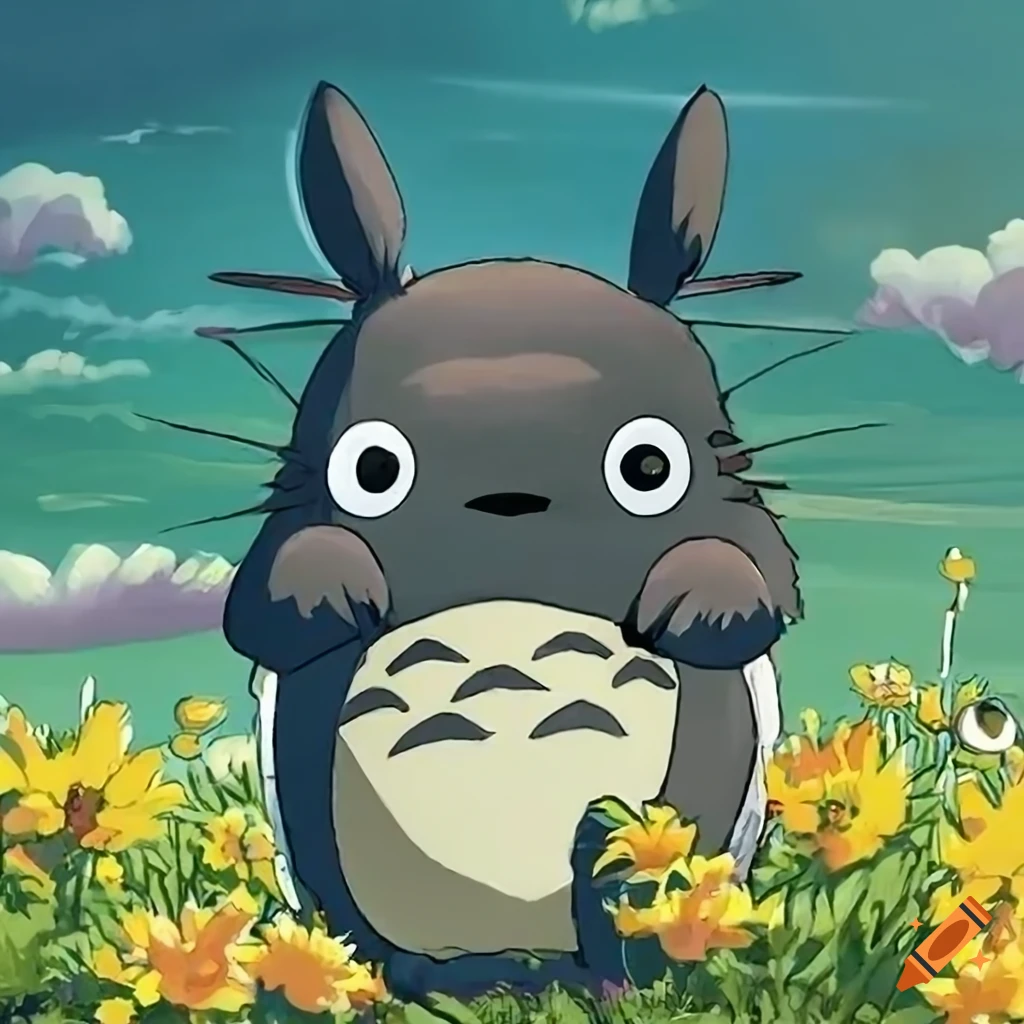 Totoro, beloved character, sneek peek selfie on the flower's field and ...