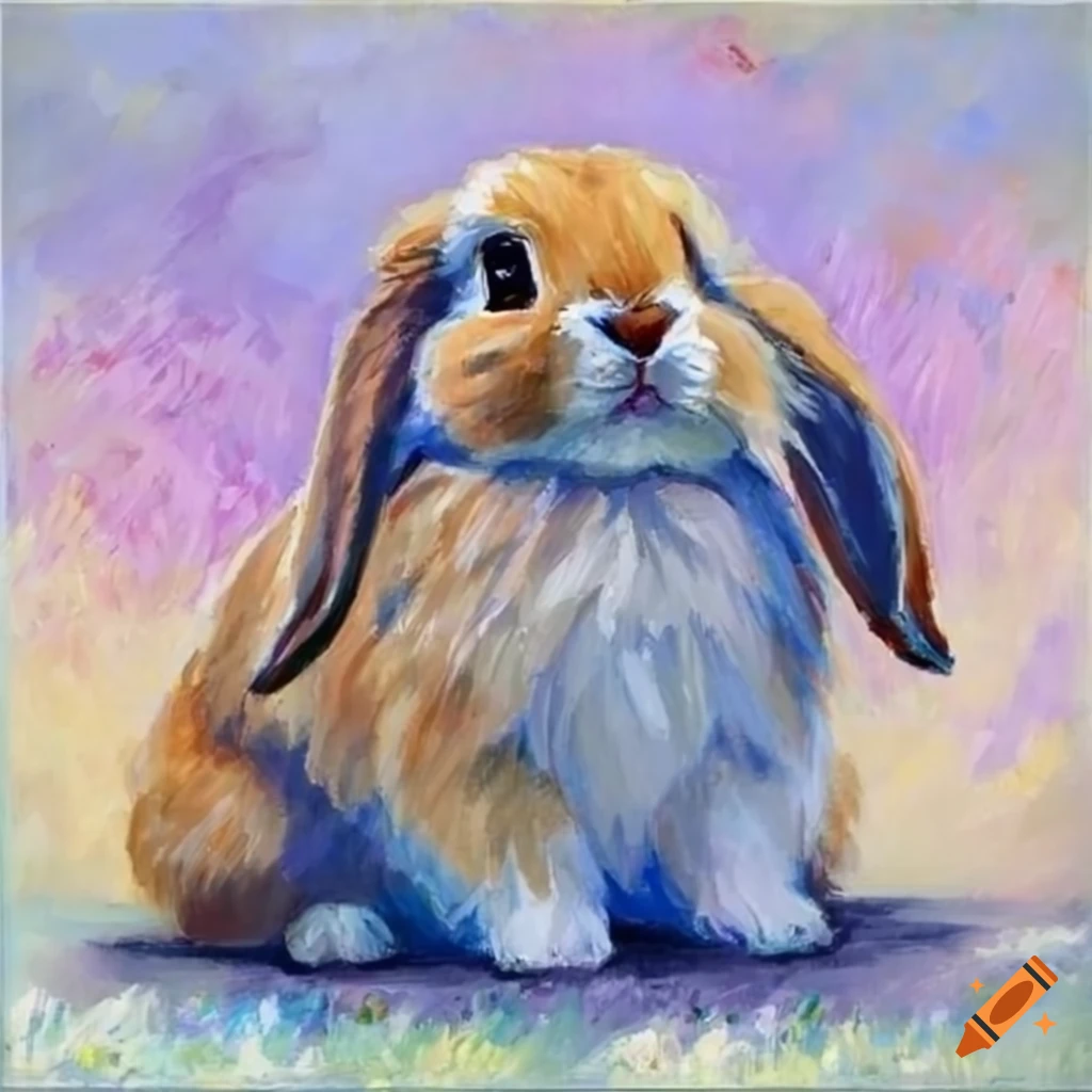 Beautiful drawing of two lop eared rabbits, monet