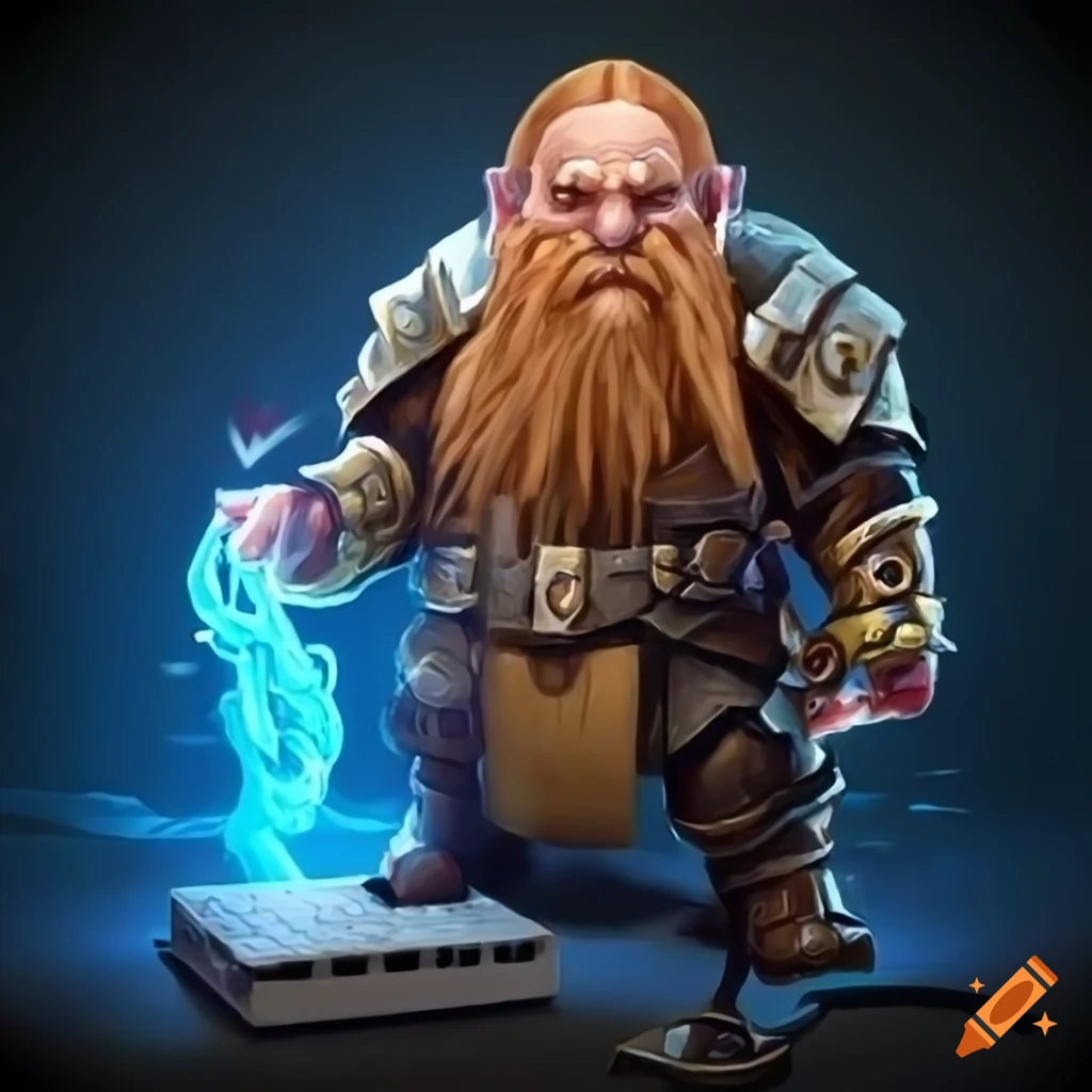 Dwarf fixing a computer