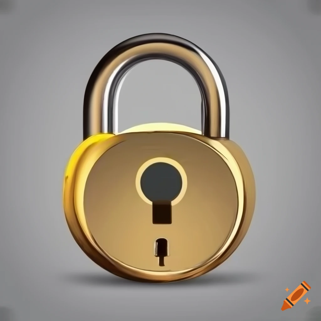 Golden lock in front on white background on Craiyon