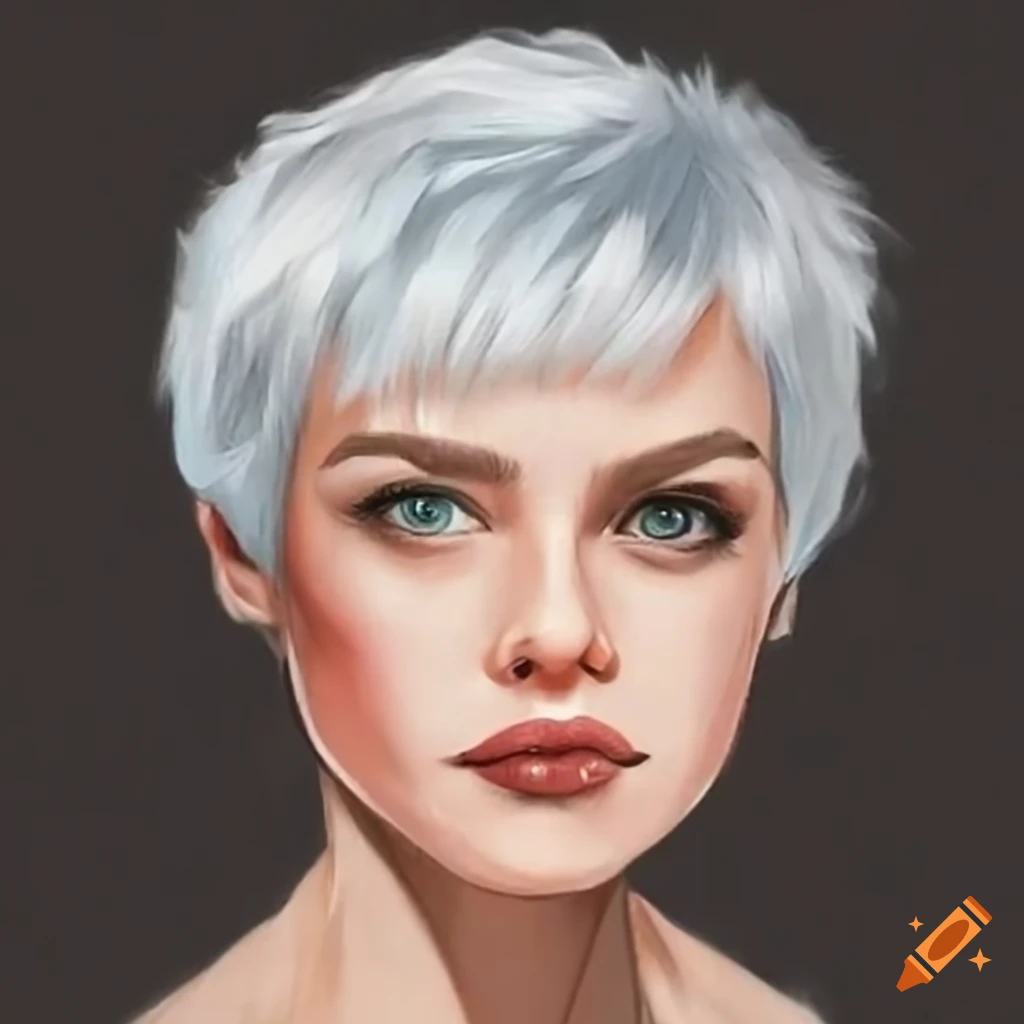 Short length white hair saved up the right side side. Square face shape ...