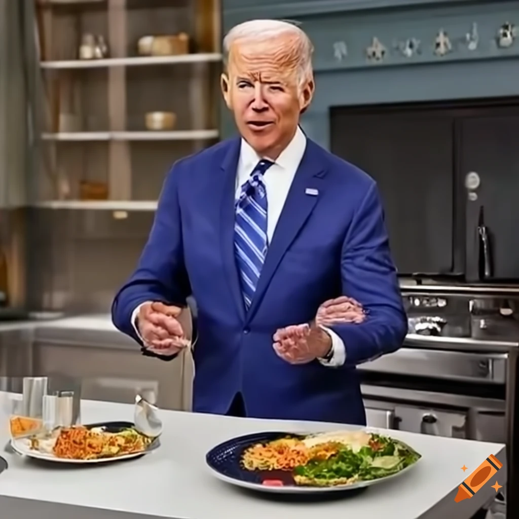 Infamous meme of Joe Biden preparing a meal in the kitchen on Craiyon