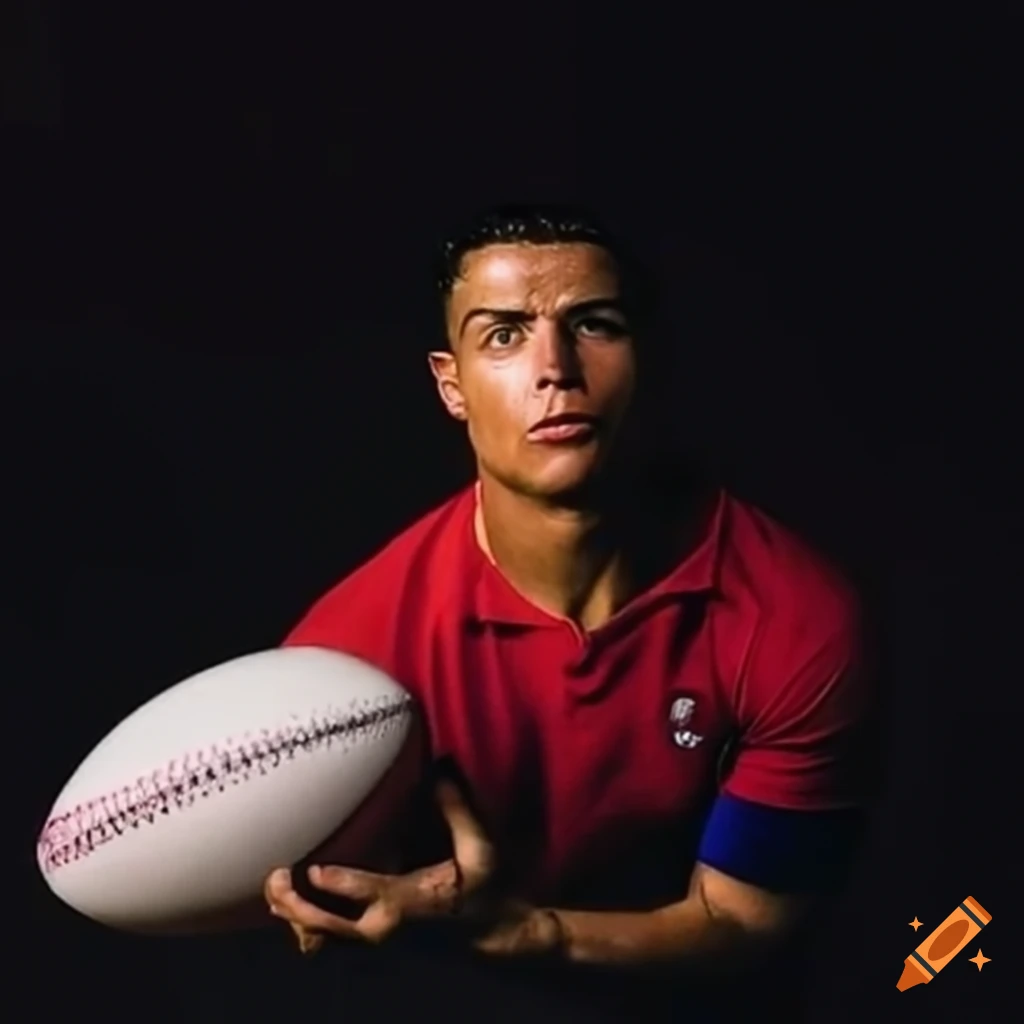 Ronaldo playing rugby in a pink moon on Craiyon