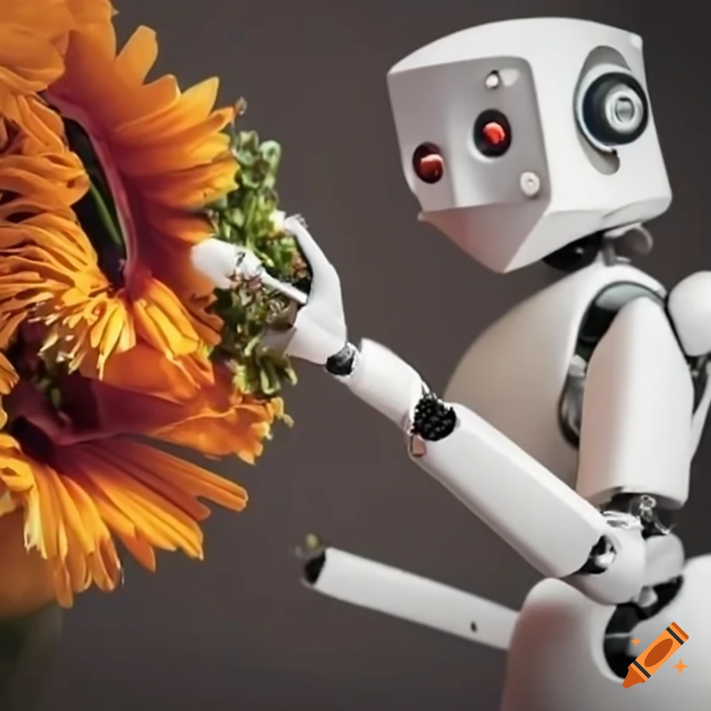 Robot making a flower arrangement on Craiyon