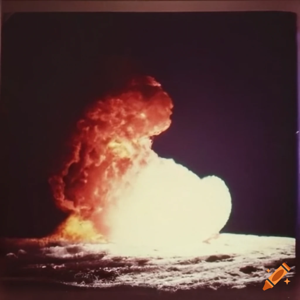 1970s low quality 35mm photograph of an explosion on the moon on Craiyon