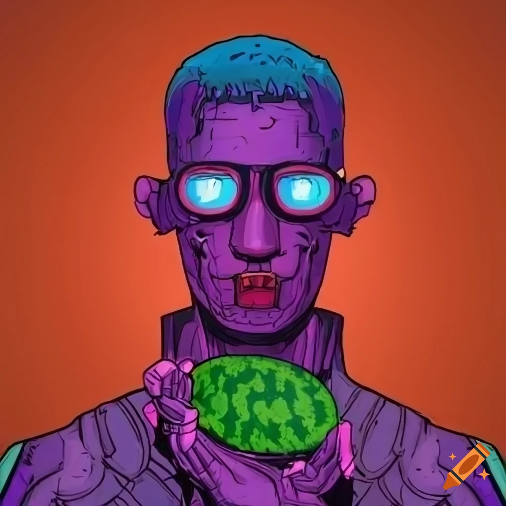 Fullbody cartoon Cyberpunk superhuman man, in Watermelon Green: #77DD77 ...
