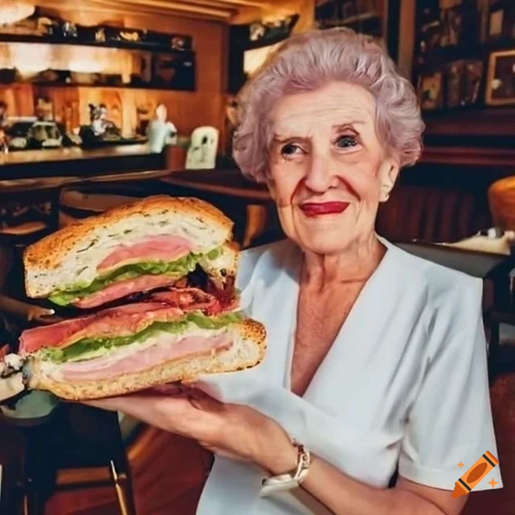 Mary ann holding a signature sandwich from a landmark restaurant