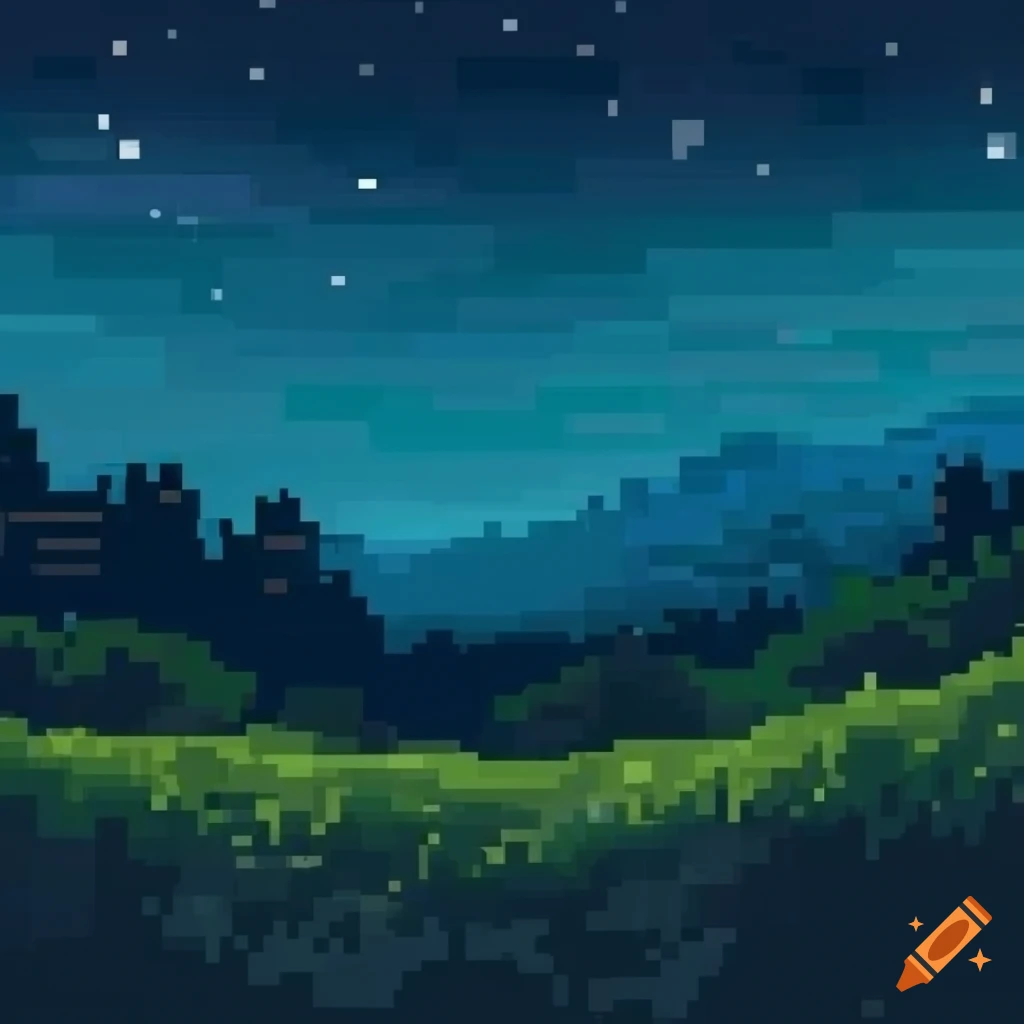 Pixelart night background with grass 1300px x 743px on Craiyon