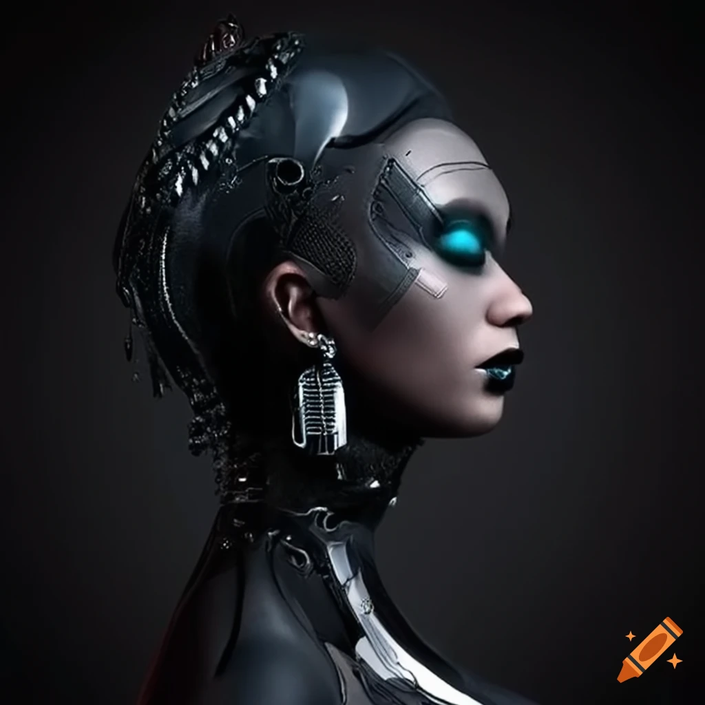 A black cyborg with gothic fashion on showing whole body