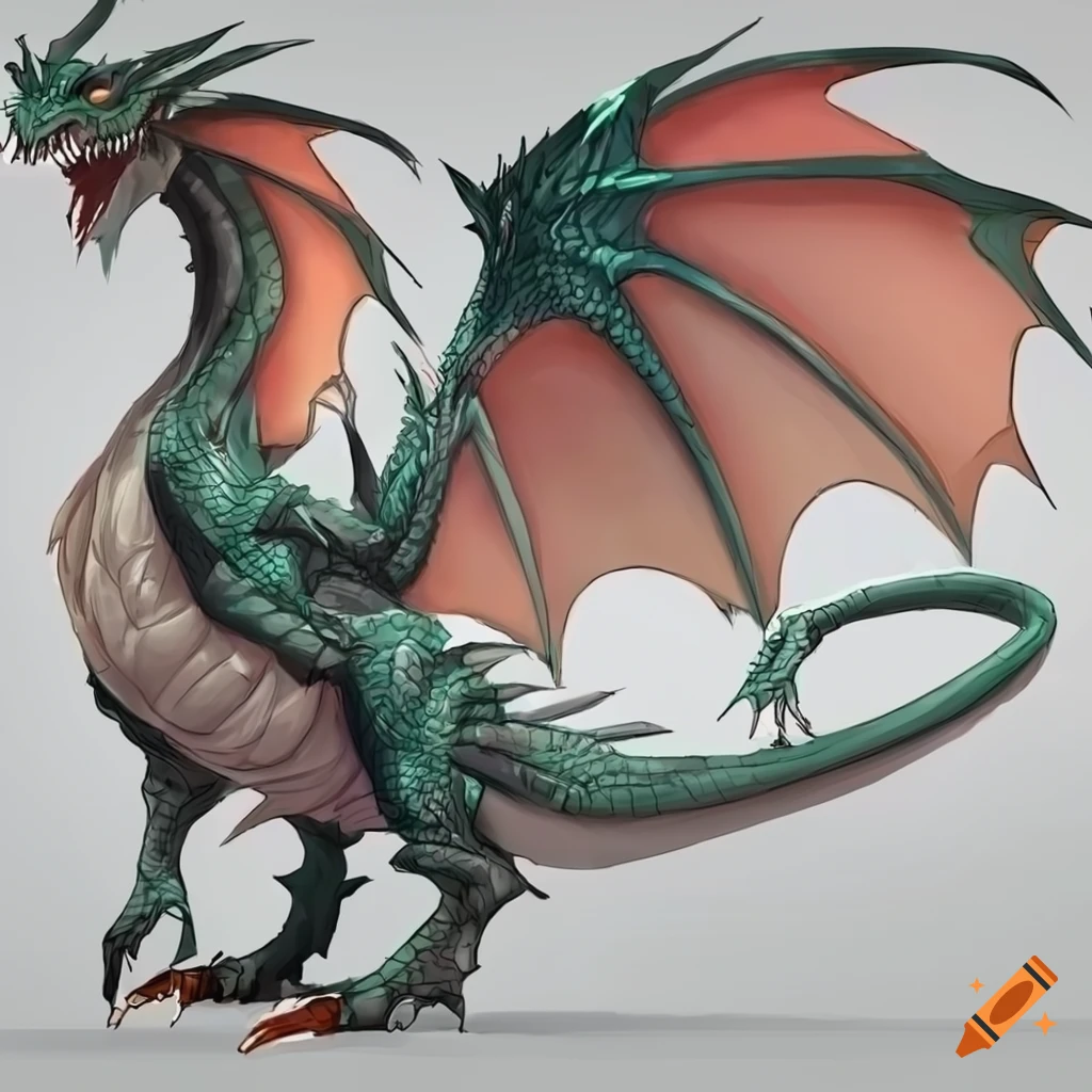 Full body dragon concept designs, side view on Craiyon