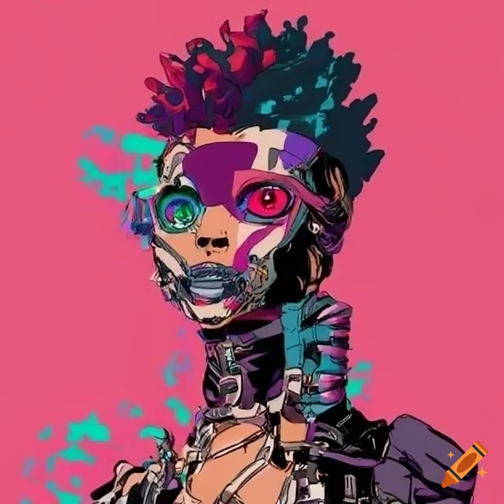 A black cyborg with punk fashion on showing whole body on Craiyon