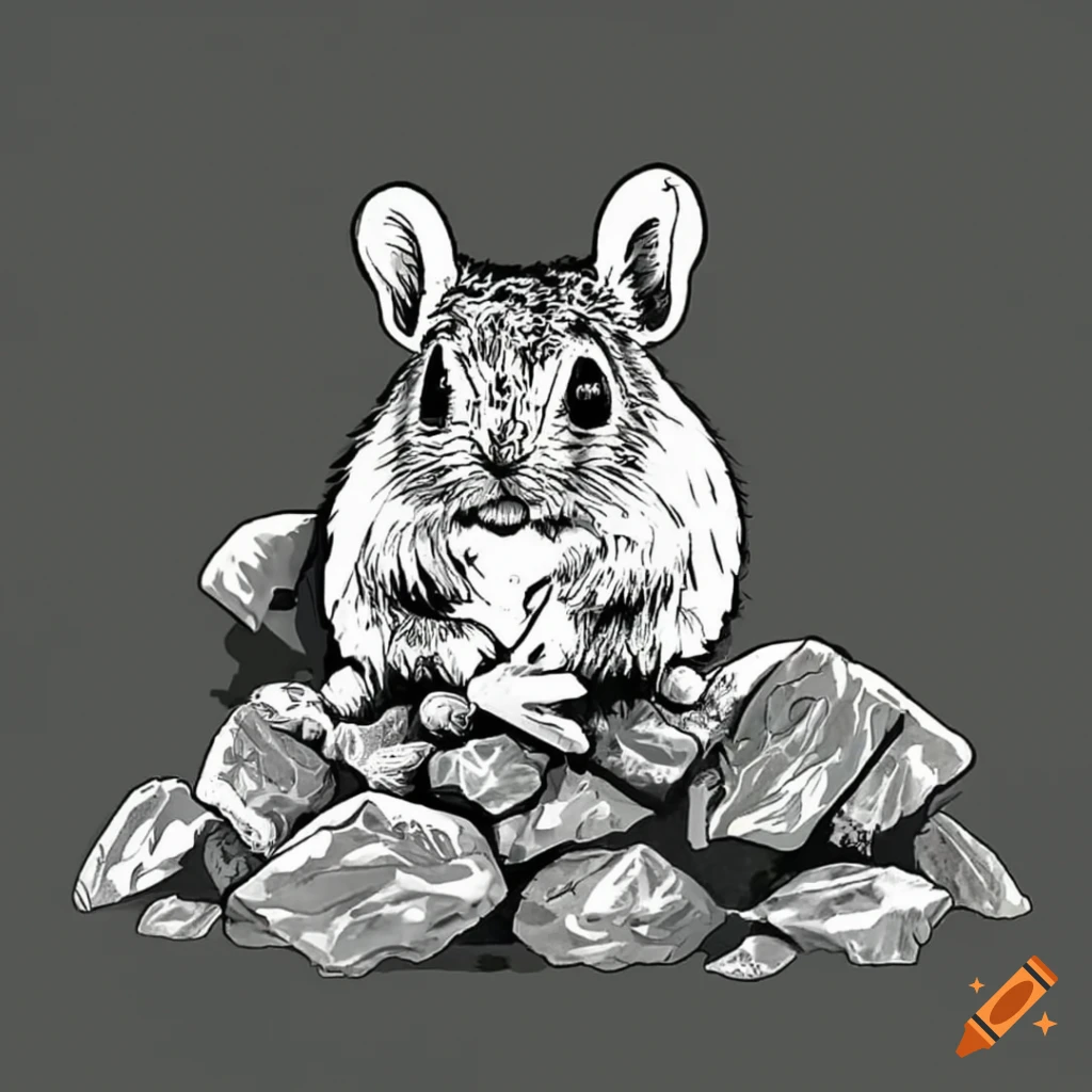 Sleek tattoo design of a pika on a rocky perch