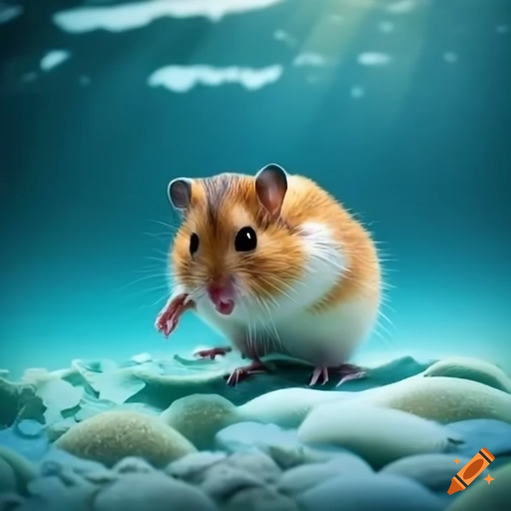 A hamster plays with a ball on the sea on Craiyon