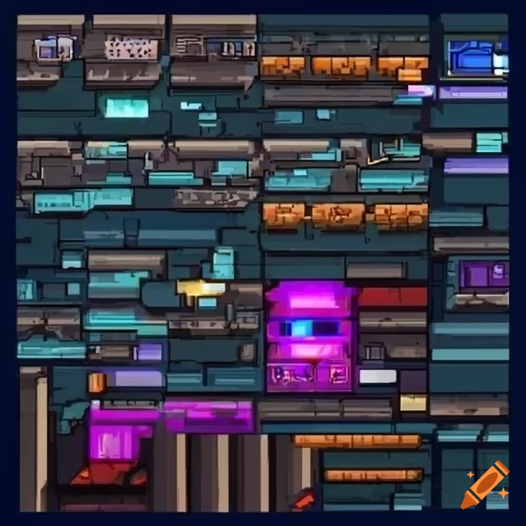 Different sprite of element for game in cyberpunk atmosphere