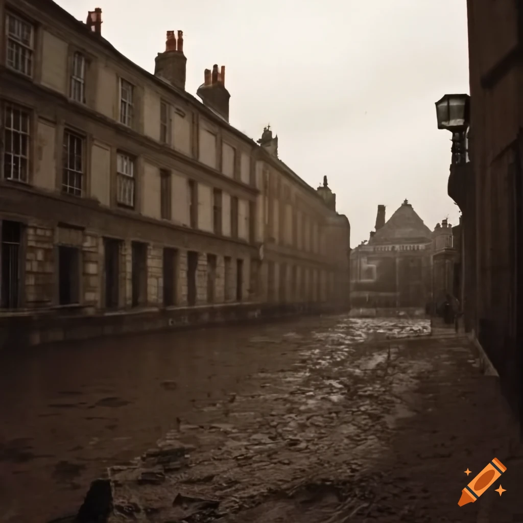 1700s london court yard photo wet muddy streets medieval sun rise low ...
