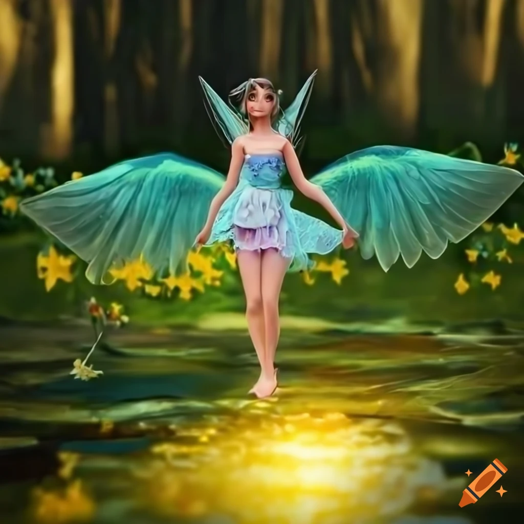 Fairy girl with radiant glowing wings and teeth hanging from her silken ...