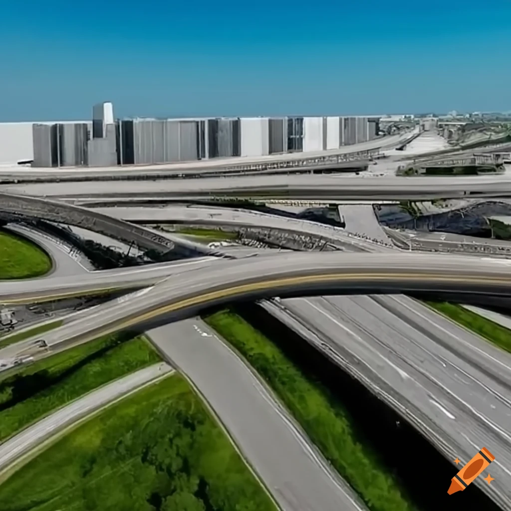A busy freeway interchange with multiple lanes and no traffic on Craiyon