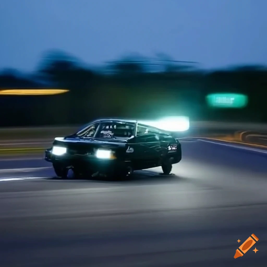 Black toyota corolla batmobile racing in a highway at night on Craiyon