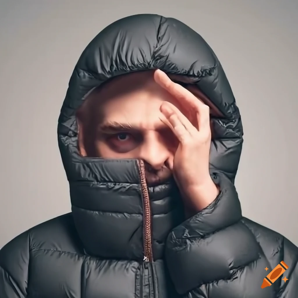 Man wearing a black puffer jacket covering the lower part of his face ...