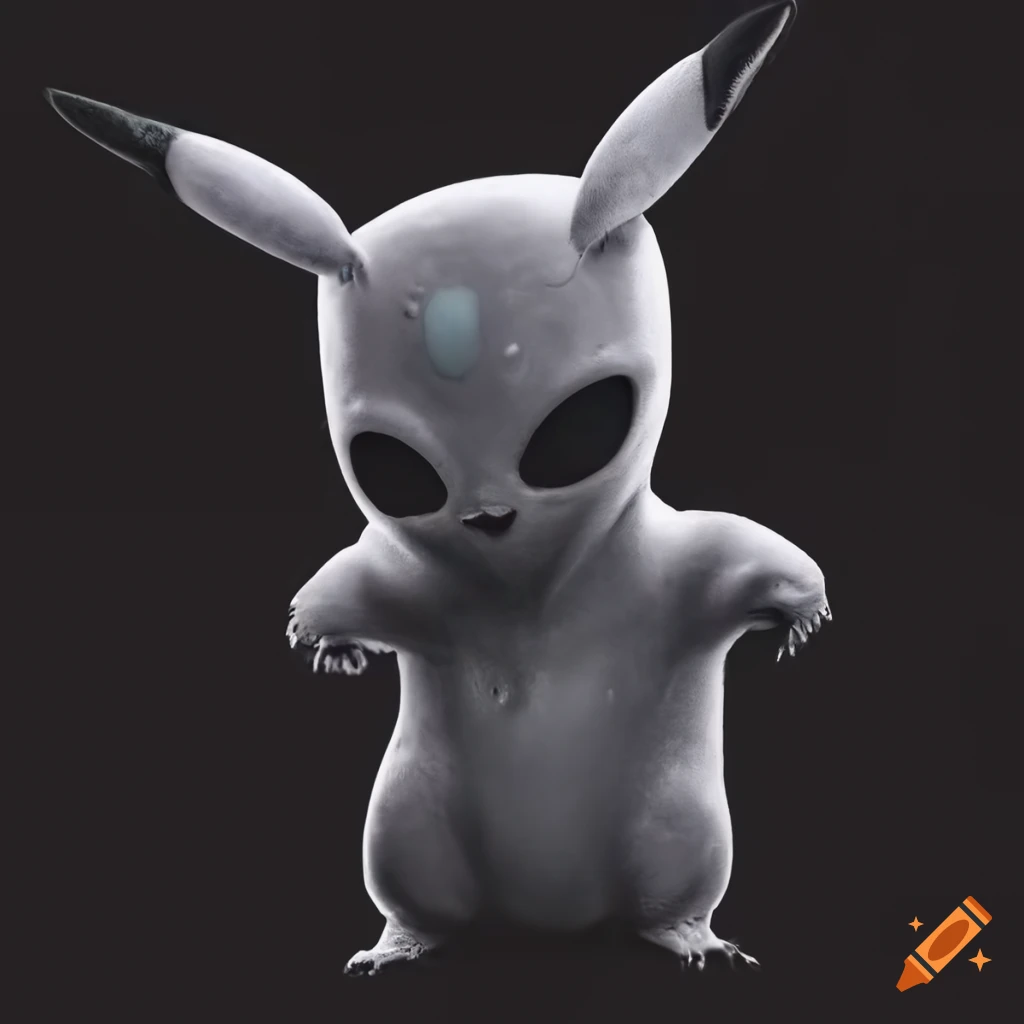 Grey alien pikachu, horror filter on Craiyon
