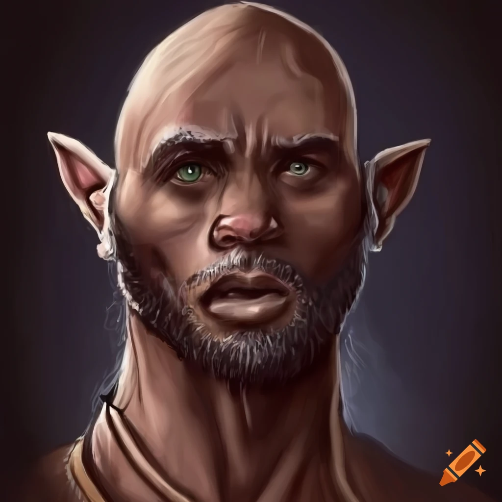Bald half-elf man dark skin monk pencil sketch on Craiyon