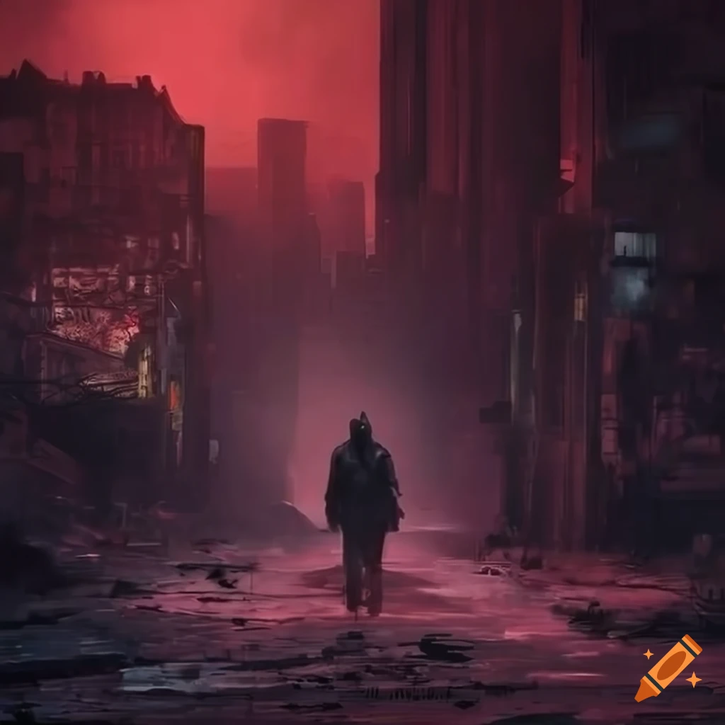 Nuclear post apocalyptic cyberpunk world with a lone wanderer walking ...