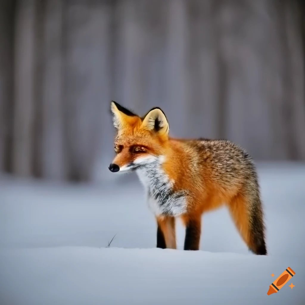 Wild fox on snowy, looking to camera, camera, hdr, masterpiece on Craiyon